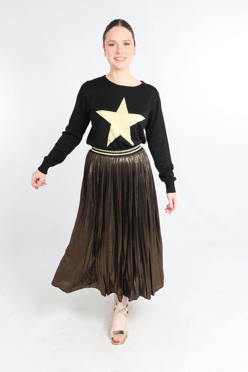 Foil Pleat Skirt Gold Minsky London Ltd